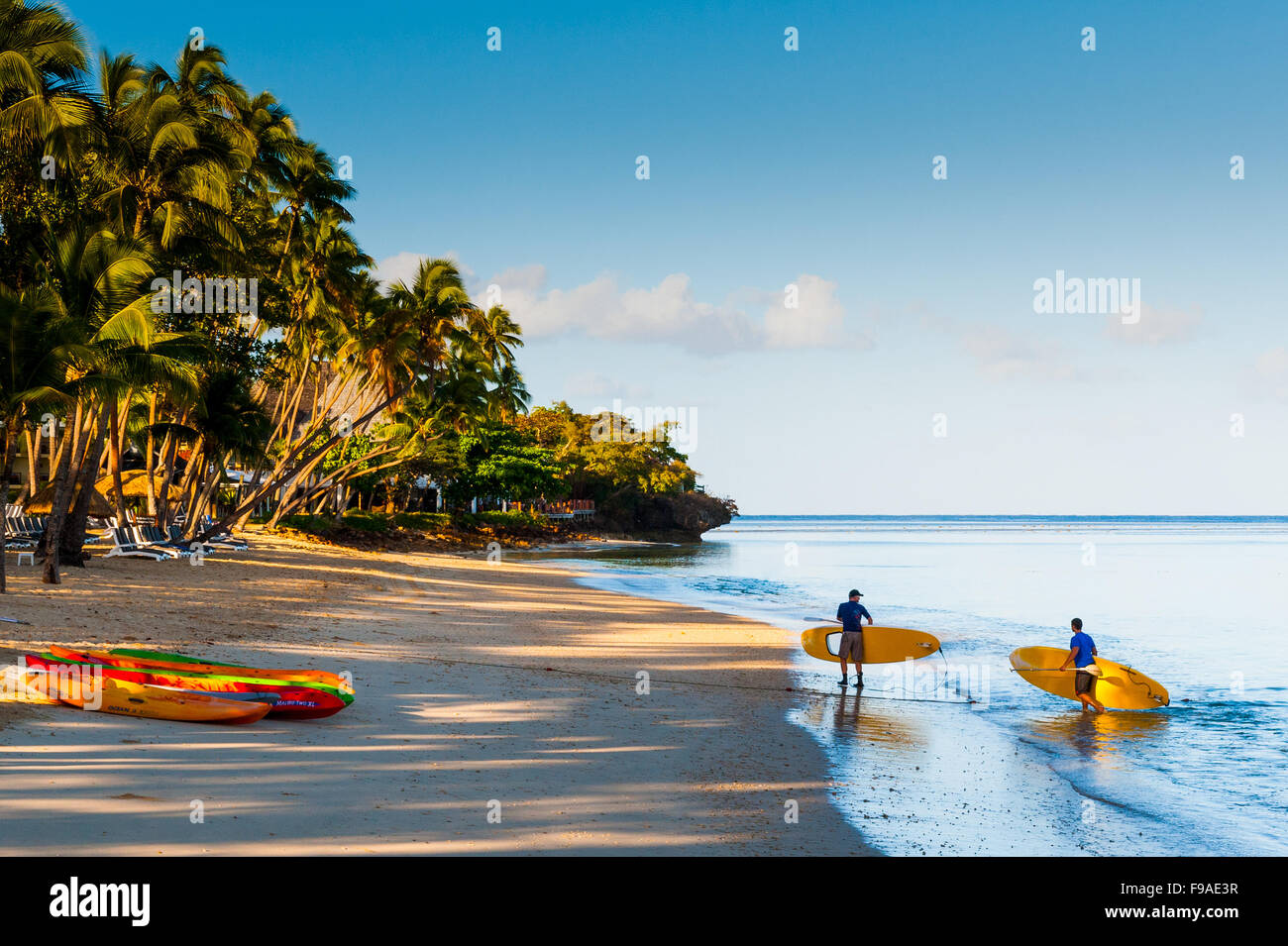 Canoes on the beach at The Shangri-La Fijian Resort and Spa, Yanuca ...