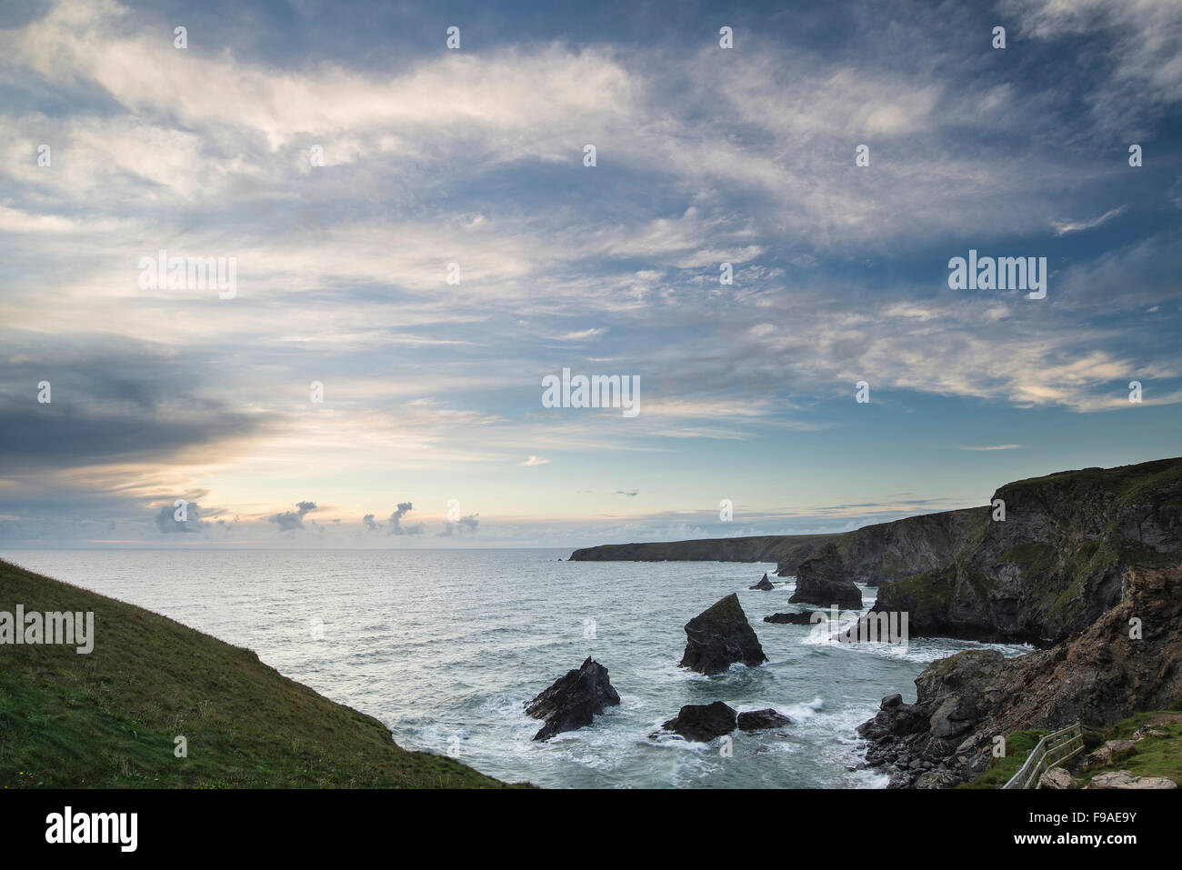 Beautiful landscape image of Bedruthan Steps on Cornwall coast in ...
