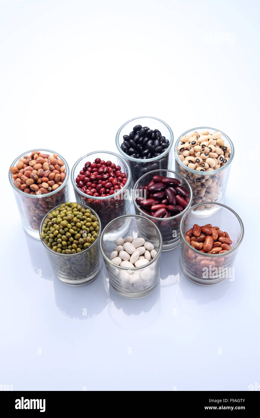 Group of assorted beans in different glass Stock Photo - Alamy