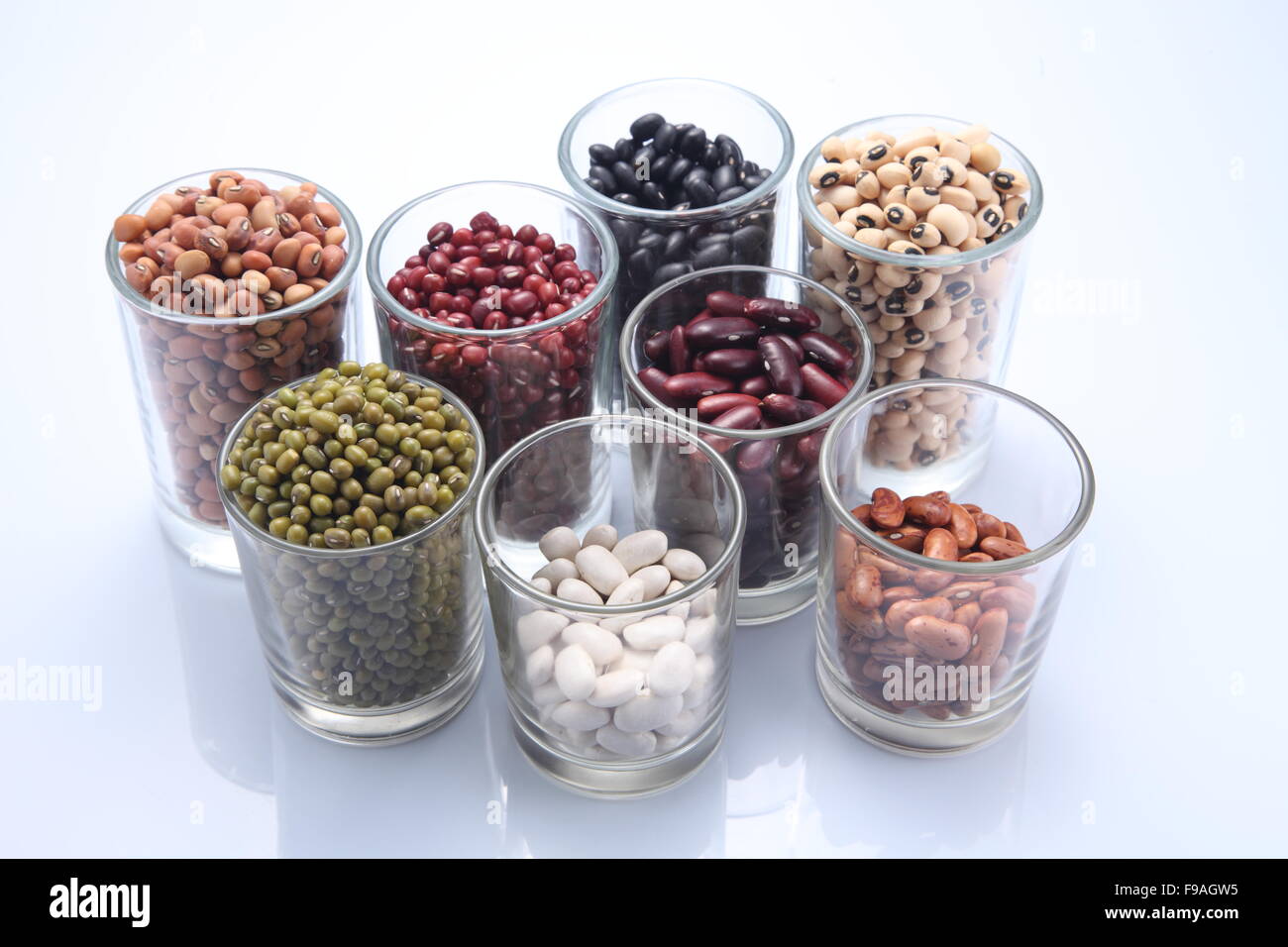 Group of assorted beans in different glass Stock Photo - Alamy