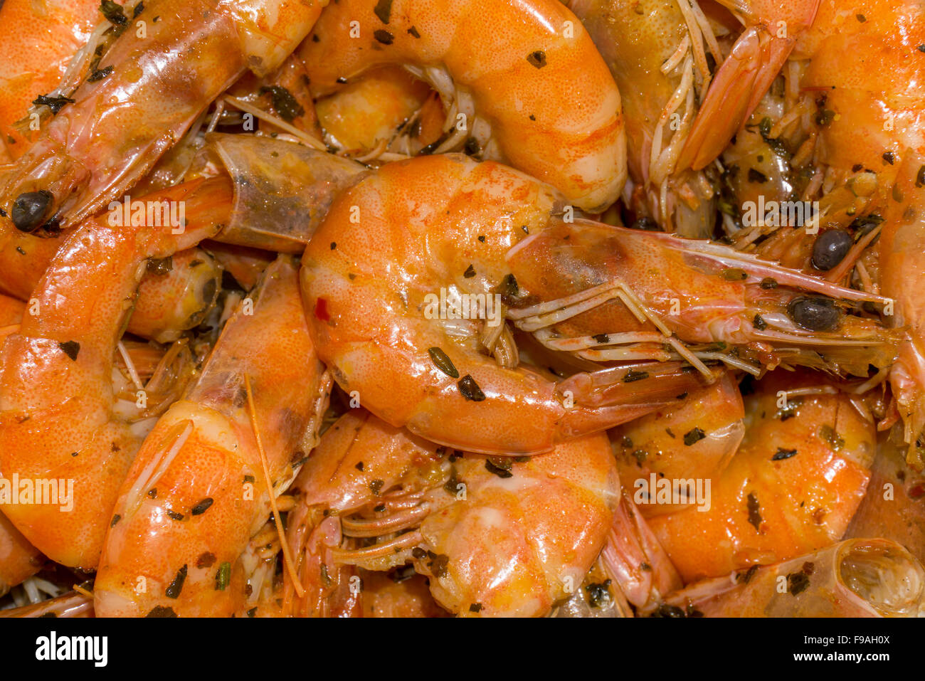 Cooked fine fresh juicy shrimps with herbs, spices and salt Stock Photo ...