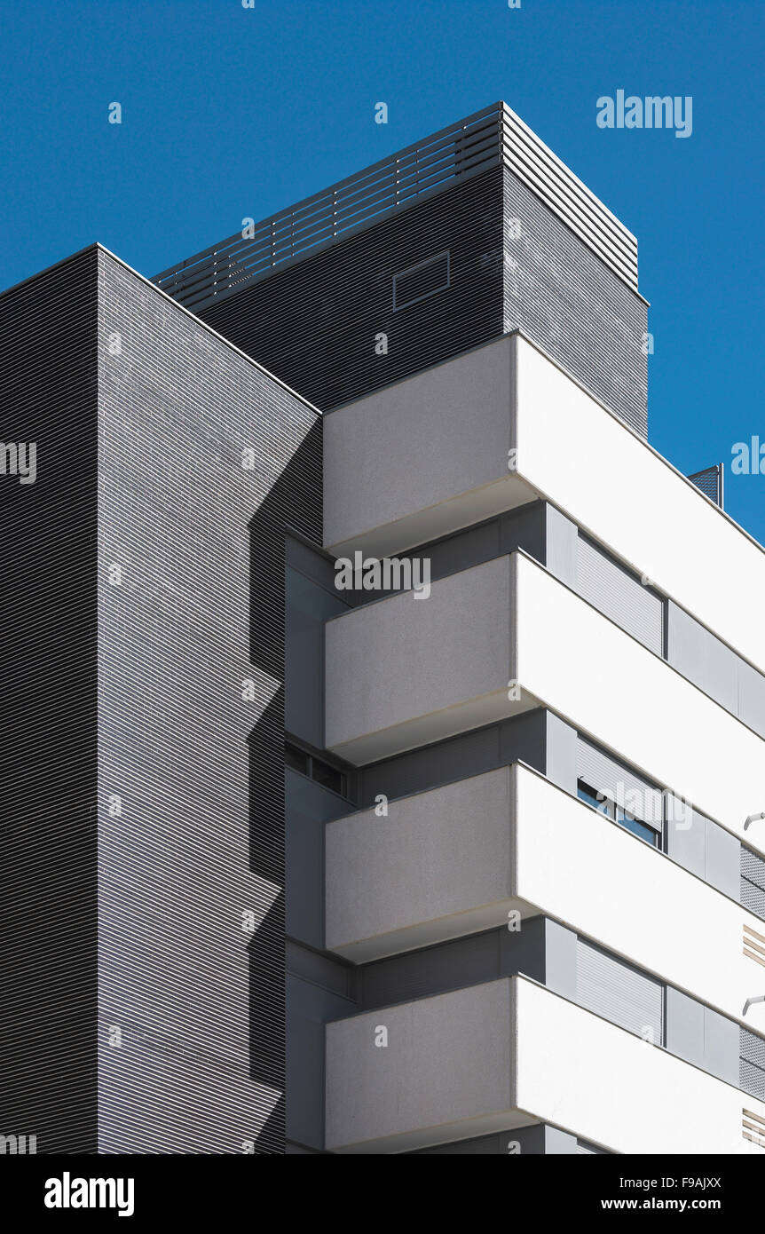 Modern residential building exterior concrete and brick construction ...