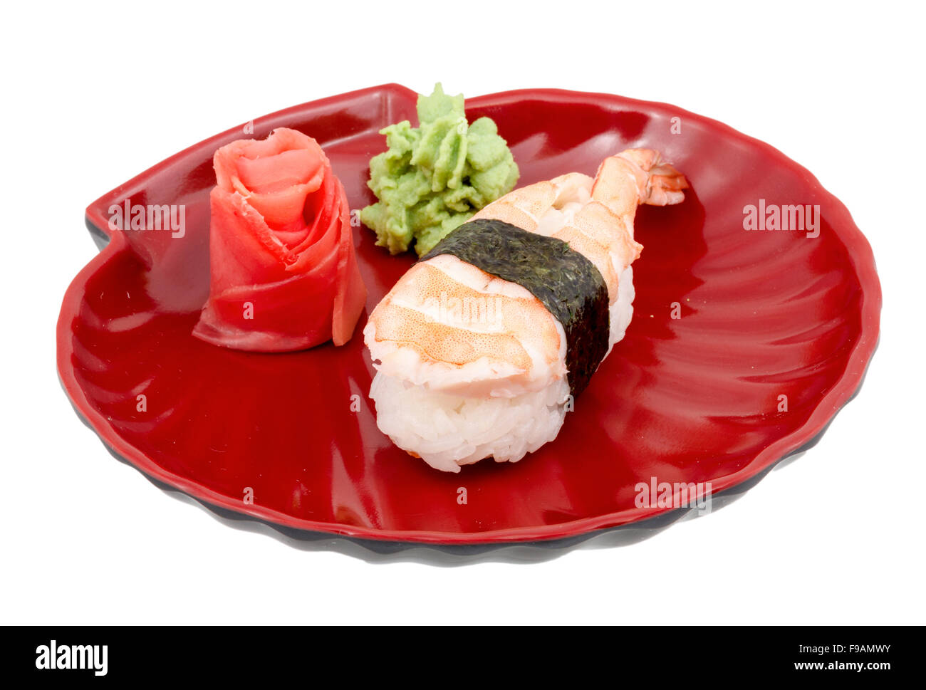 Shrimp sushi closeup isolated on white background Stock Photo - Alamy