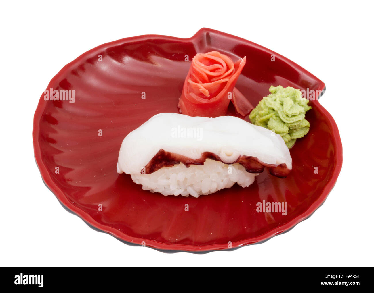 Japanese sushi with meat octopus on a white background Stock Photo - Alamy