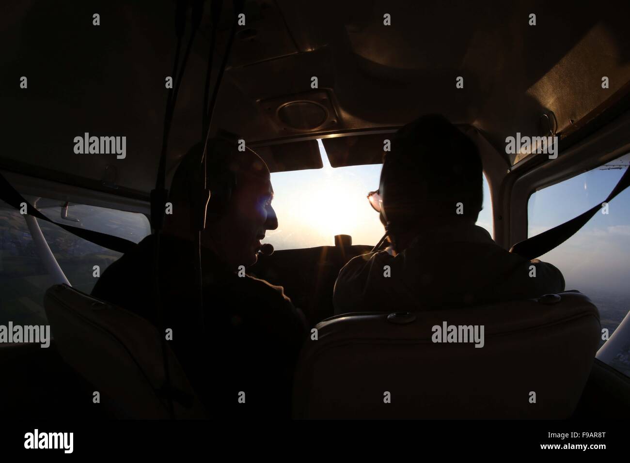 Cessna aircraft pilots in cockpit Stock Photo - Alamy
