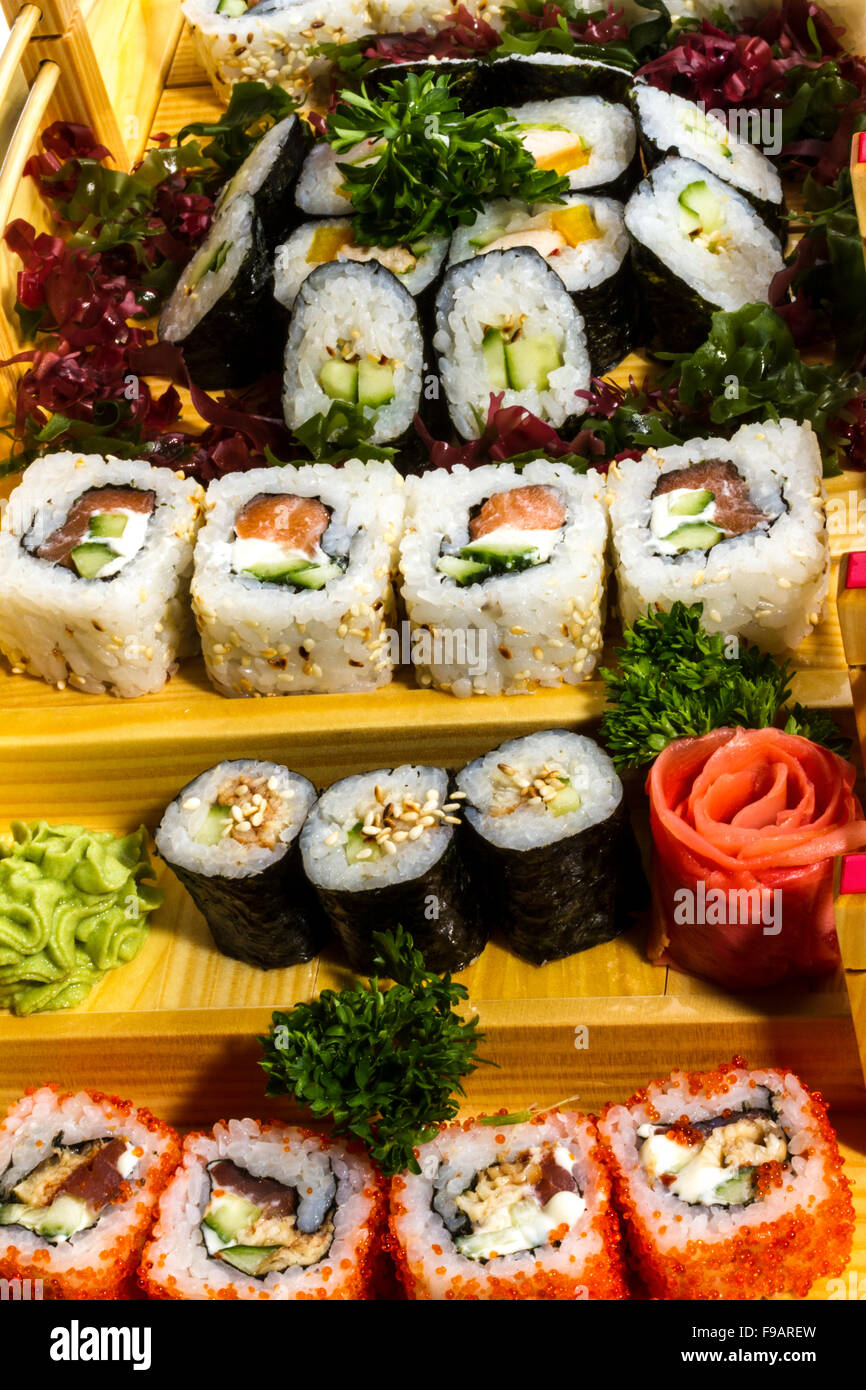 Set of sushi and rolls Stock Photo - Alamy