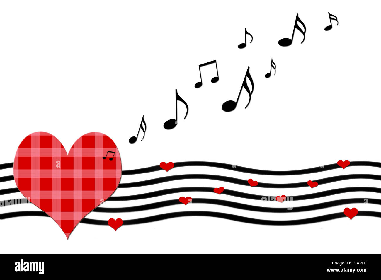 love song greeting card with sheet music and heart shapes on white ...