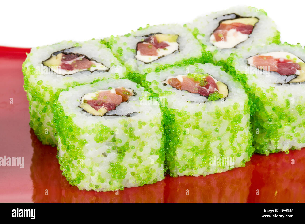 Tobiko Spicy Maki Sushi - Hot Roll with various type of Tobiko (flying ...