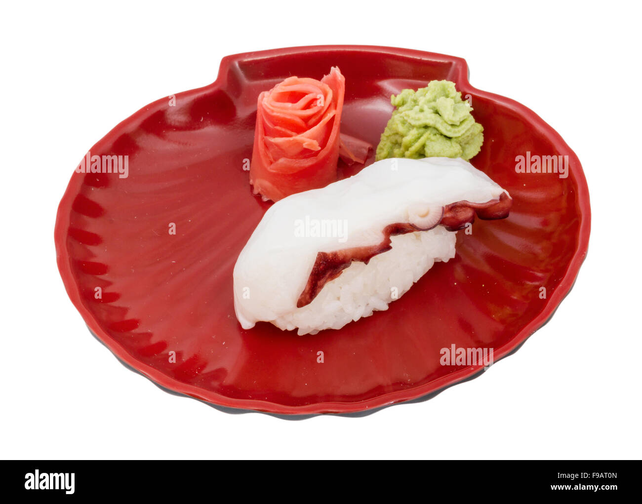 Japanese sushi with meat octopus on a white background Stock Photo - Alamy