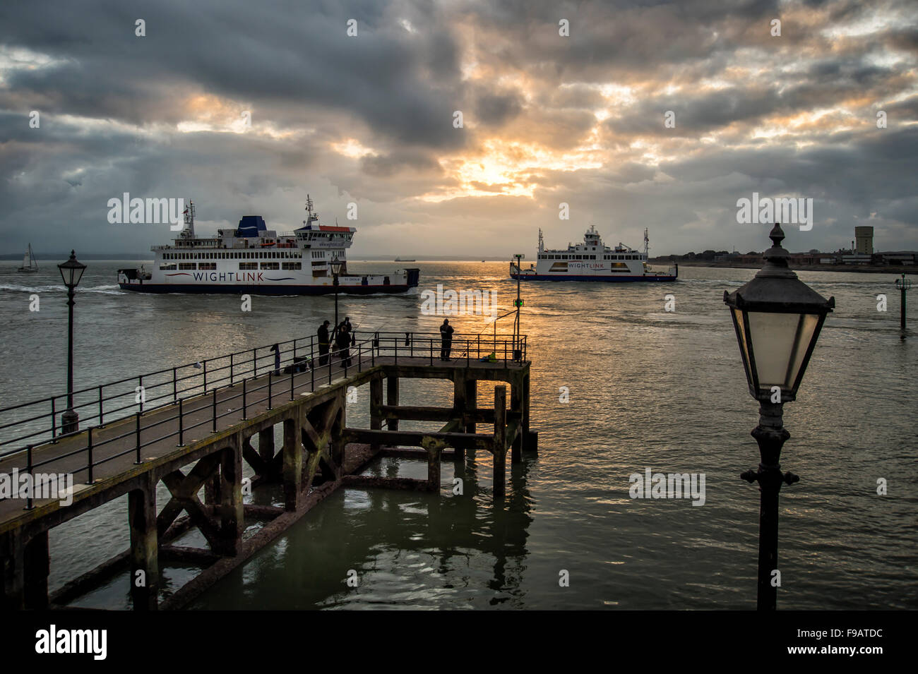 Two Isle of Wight ferries crossing in the entrance of Portsmouth ...