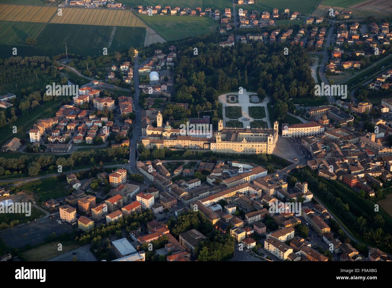 aerial view of the palace of Colorno, Parma, Emilia Romagna, Italy ...