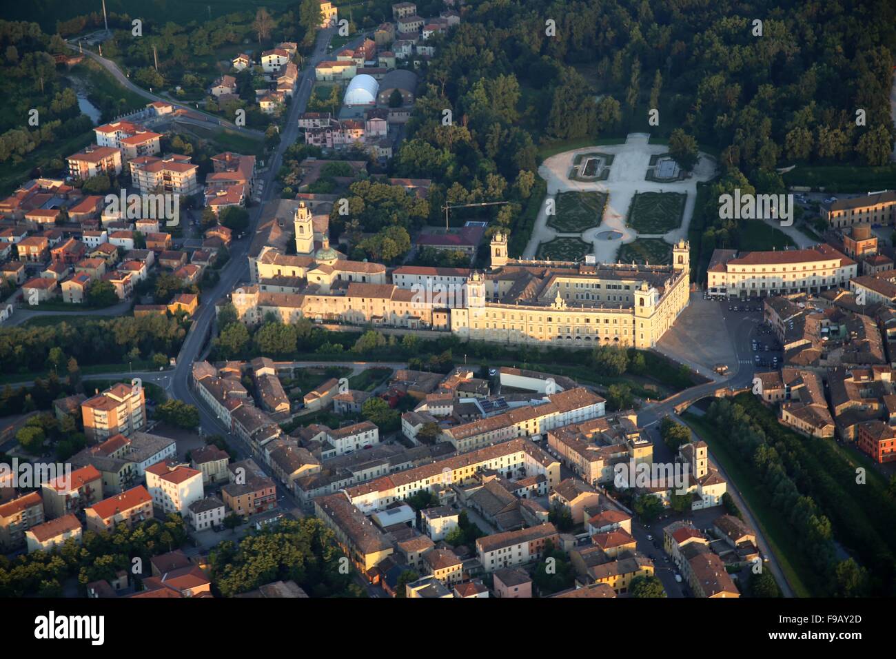 aerial view of the palace of Colorno, Parma, Emilia Romagna, Italy ...