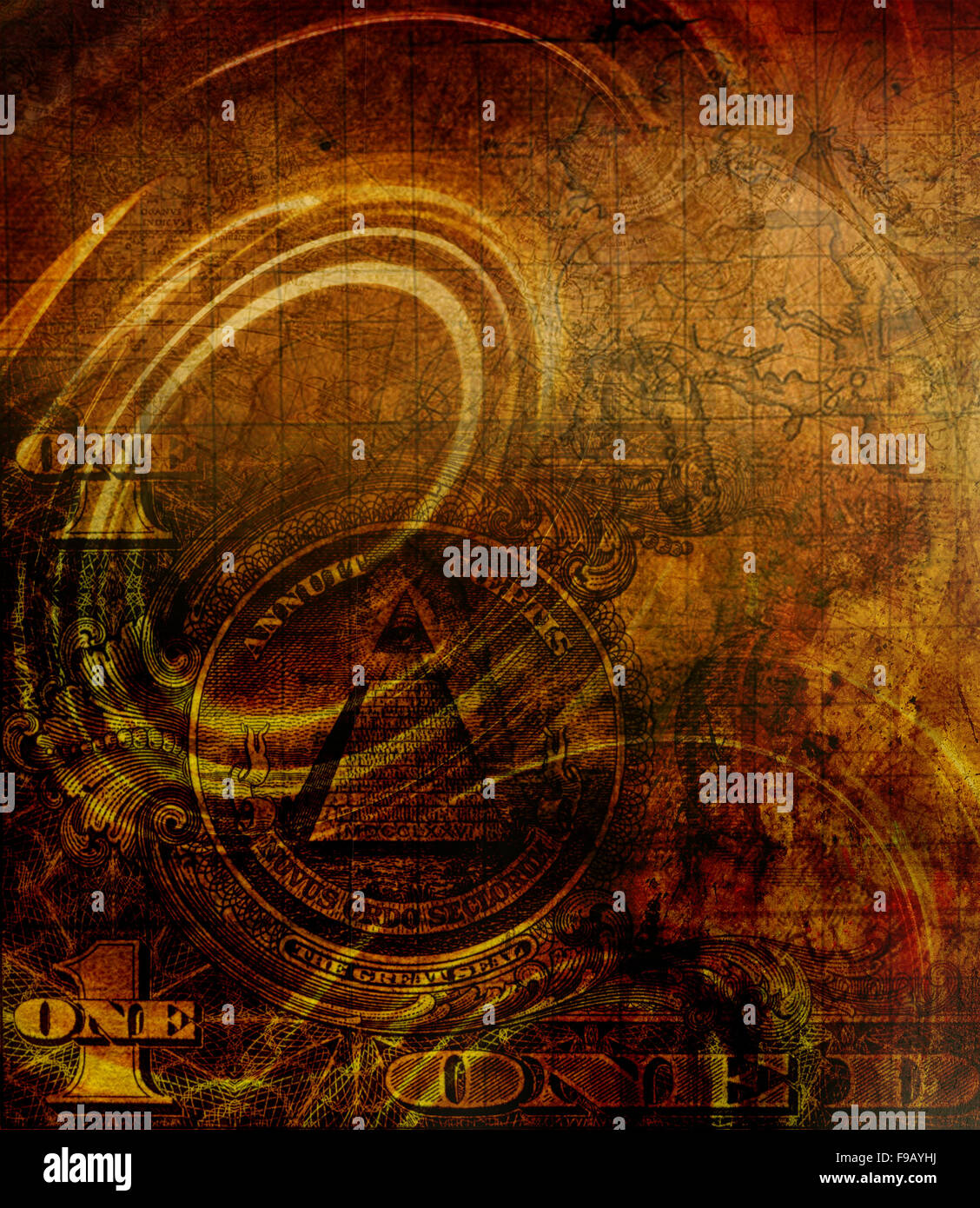 One dollar collage on abstract color Backgrounds, painting collage with ...