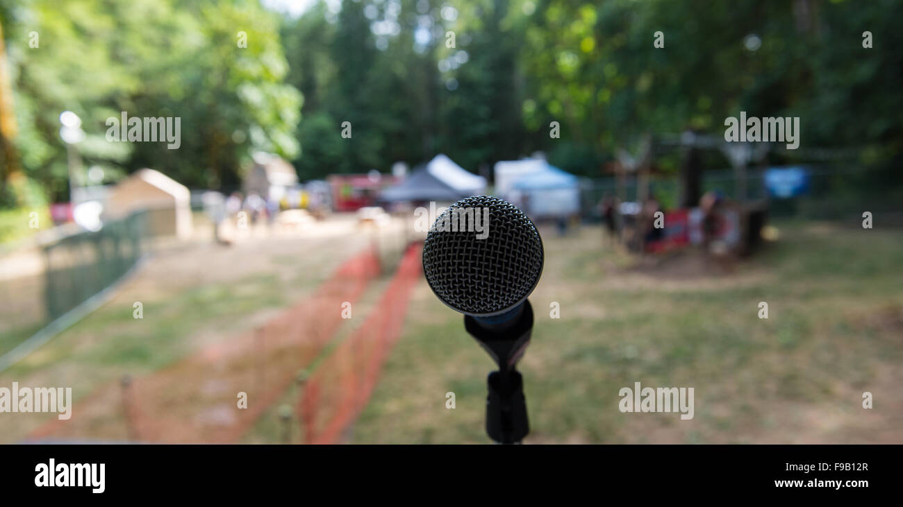 microphone on stage at outdoor event Stock Photo - Alamy