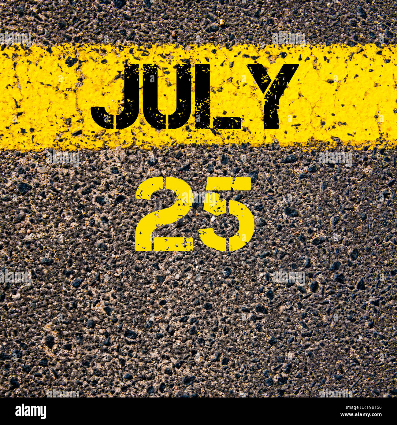 25 July calendar day written over road marking yellow paint line Stock ...
