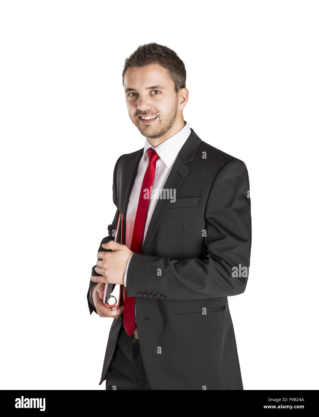 Successful business man is standing on isolated white background Stock ...