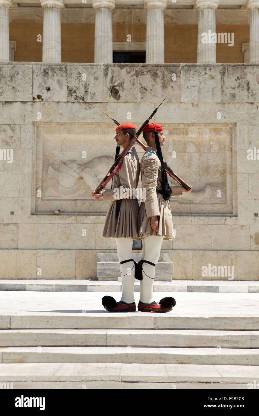 Presidential Guards perform the Changing of the Guard in front the tomb ...