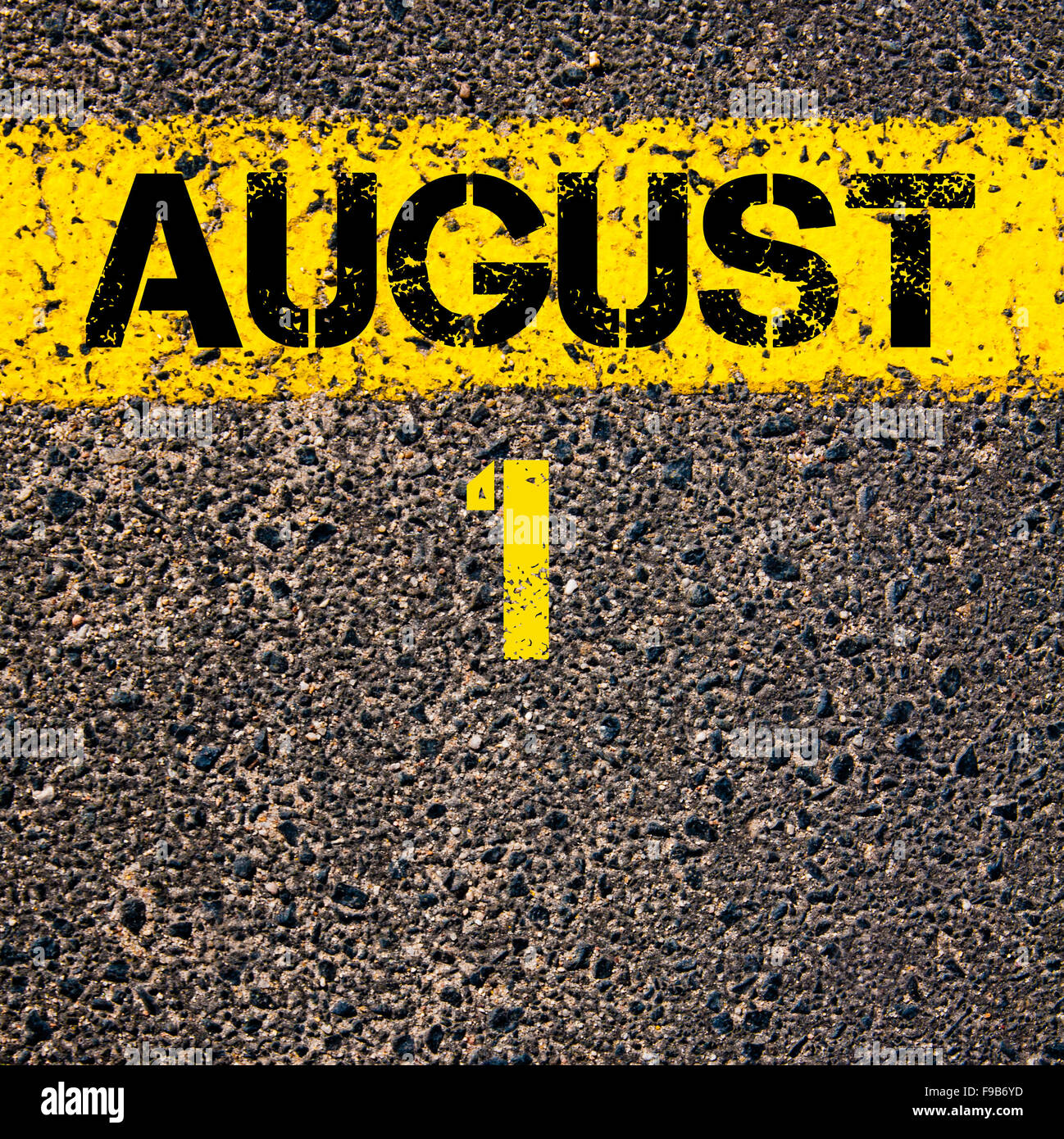 1 August calendar day written over road marking yellow paint line Stock ...