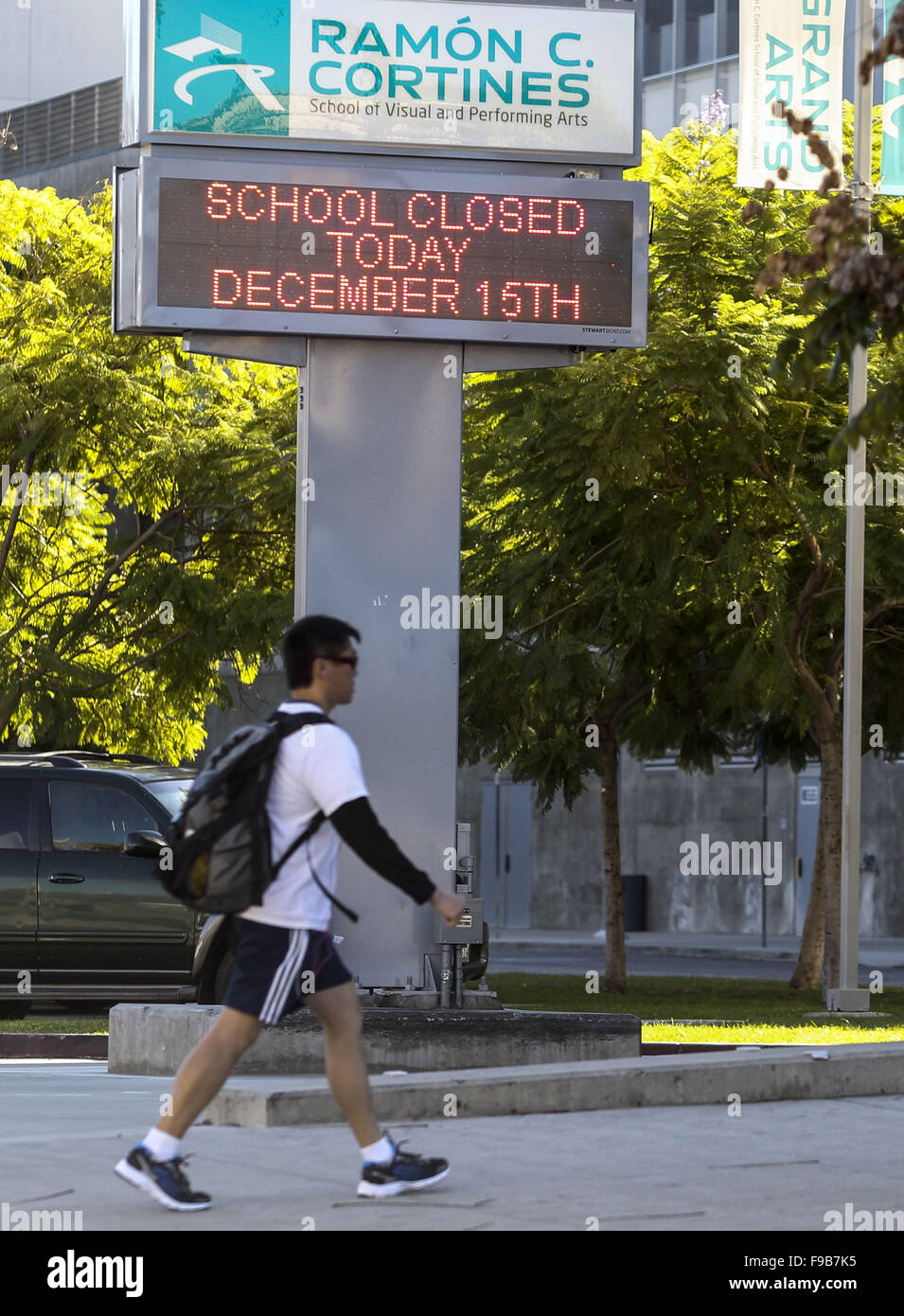 Los Angeles, California, USA. 15th Dec, 2015. A sign shows the school ...