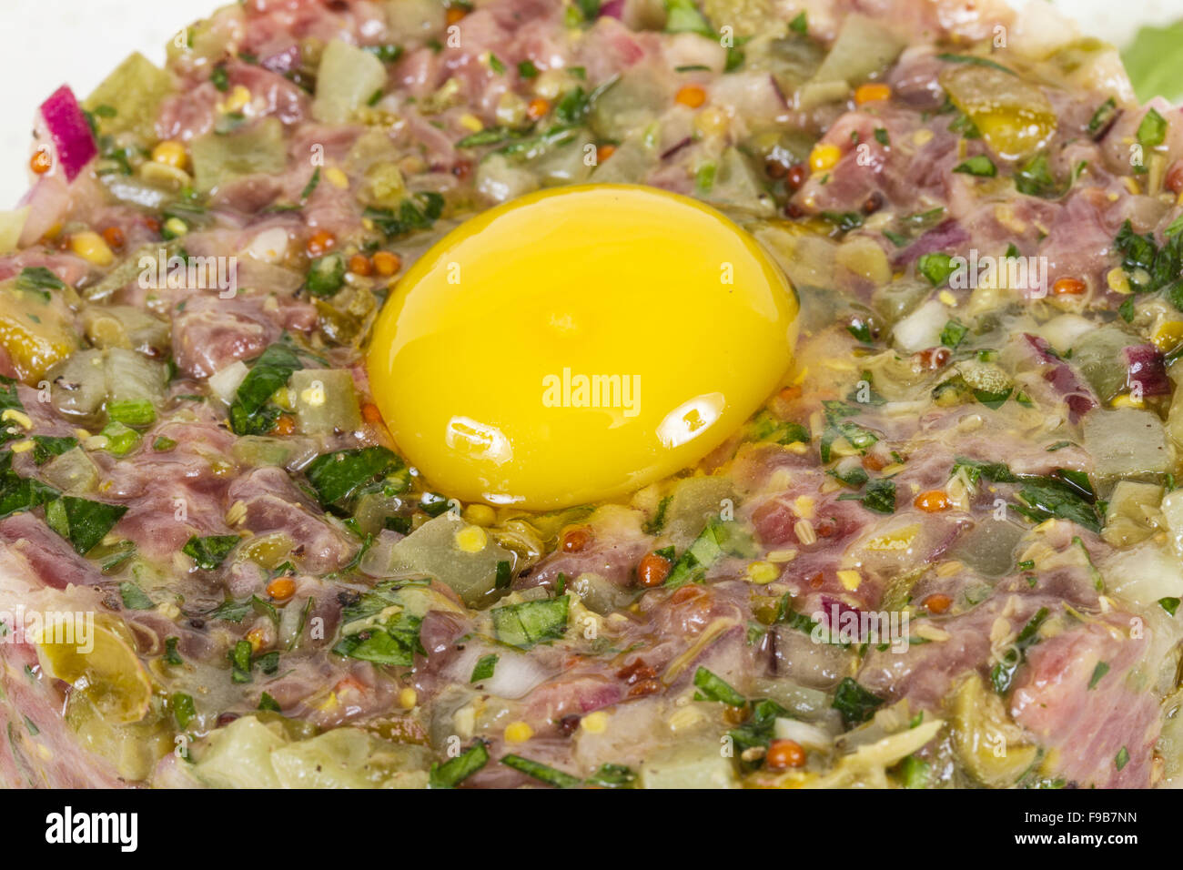 steak tartare with egg Stock Photo - Alamy