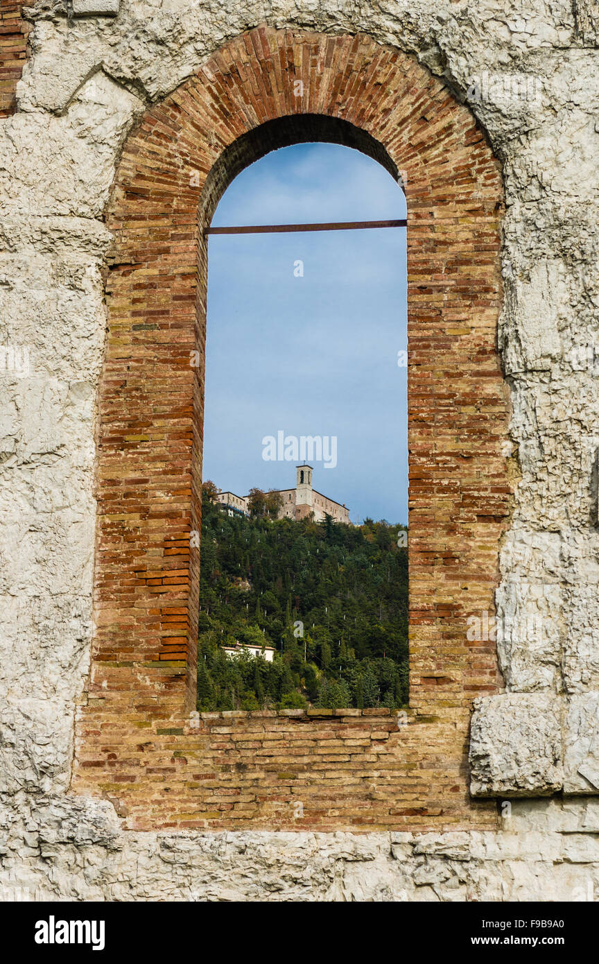Panorama of Gubbio through a medieval window, Italy Stock Photo - Alamy