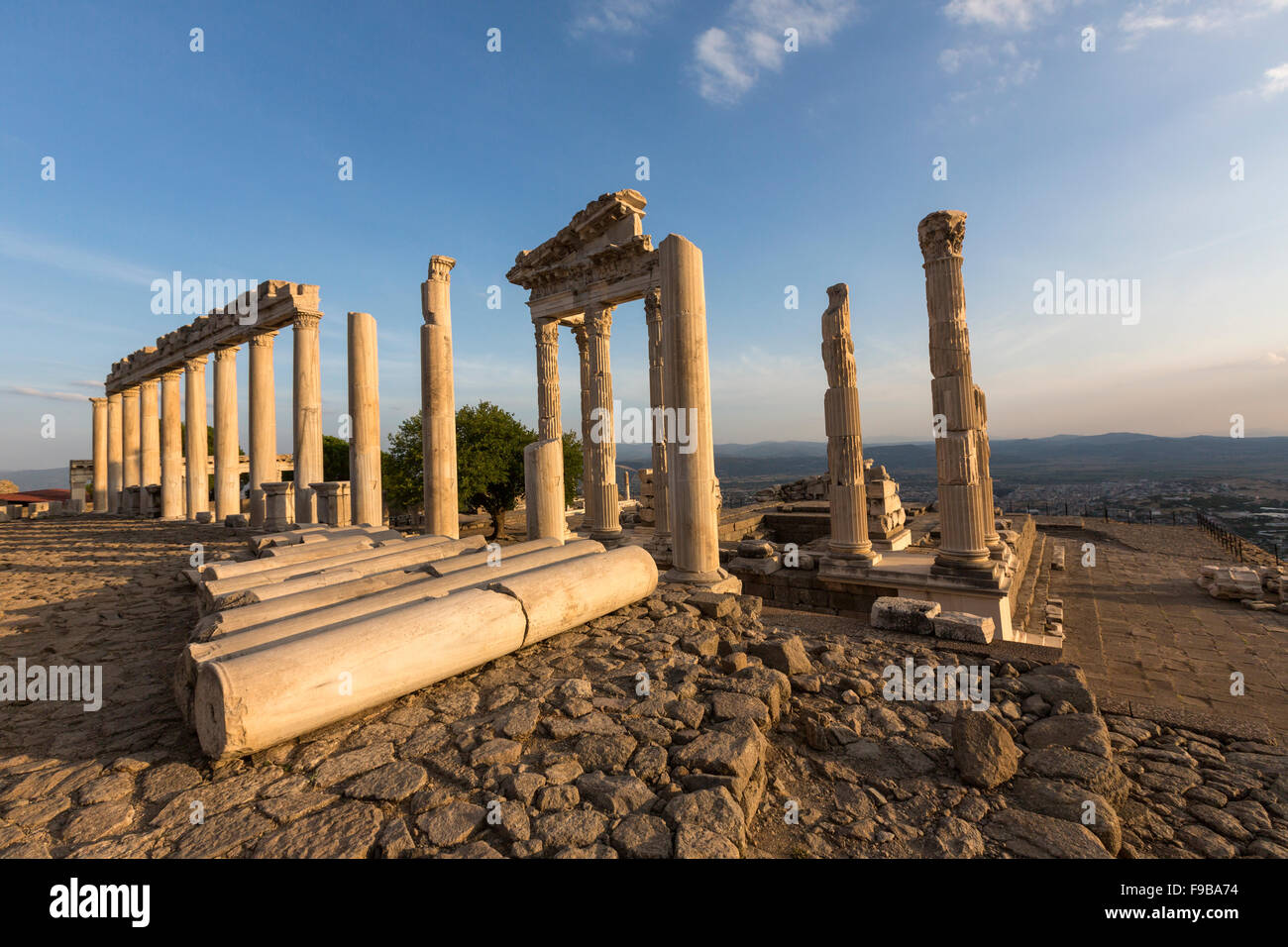 Fallen columns near the Temple of Trajan at Pergamon, an ancient Greek ...