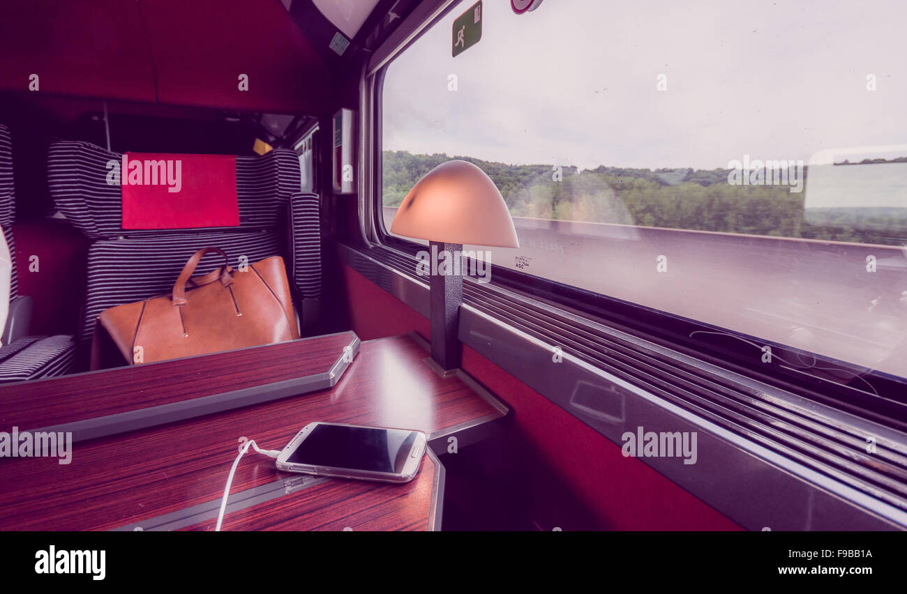 Window seat in a modern comfortable train Stock Photo - Alamy