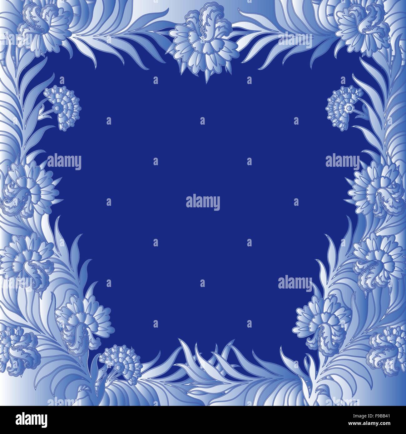 Pattern with a frame of bluish frozen flowers along the perimeter same ...