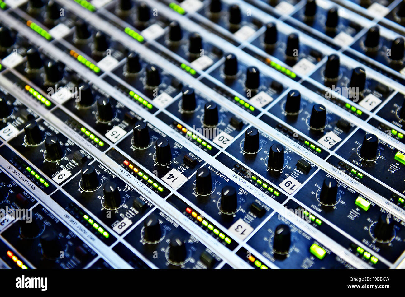 Detail with adjusting knobs on a professional audio mixer Stock Photo ...