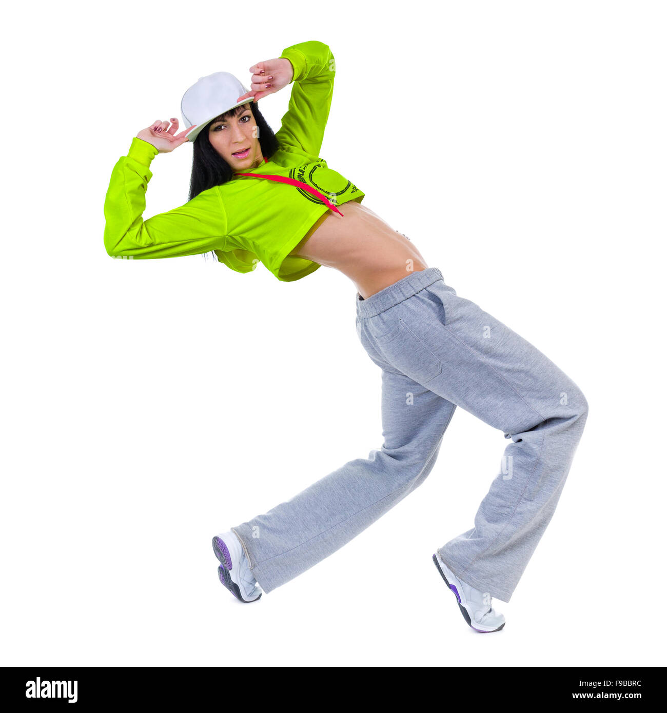 modern style dancer showing some movements against isolated white ...