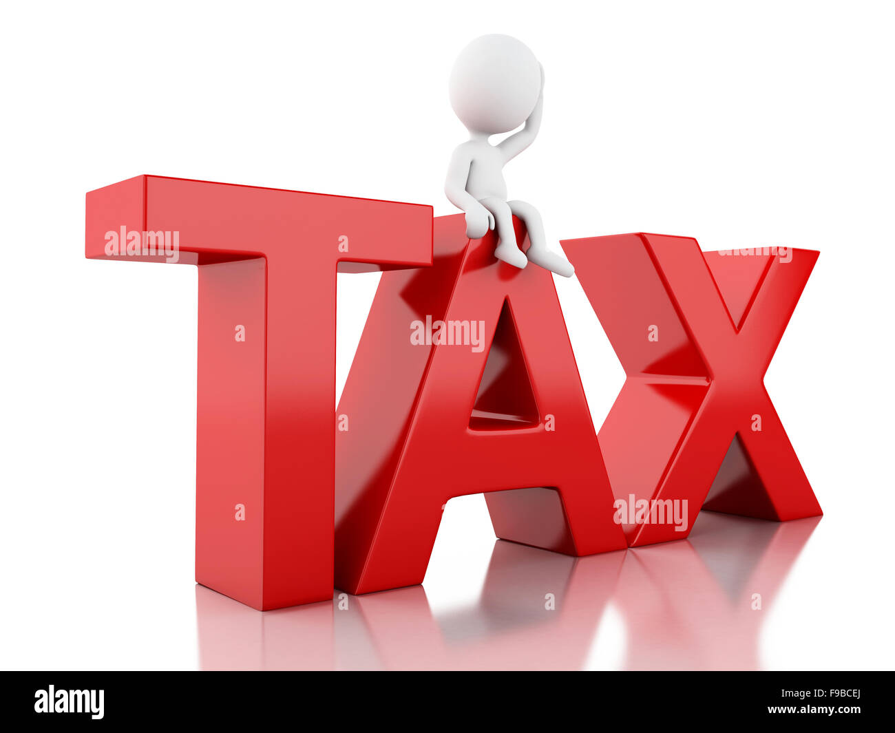 3d renderer illustration. White people and tax word. Isolated white ...