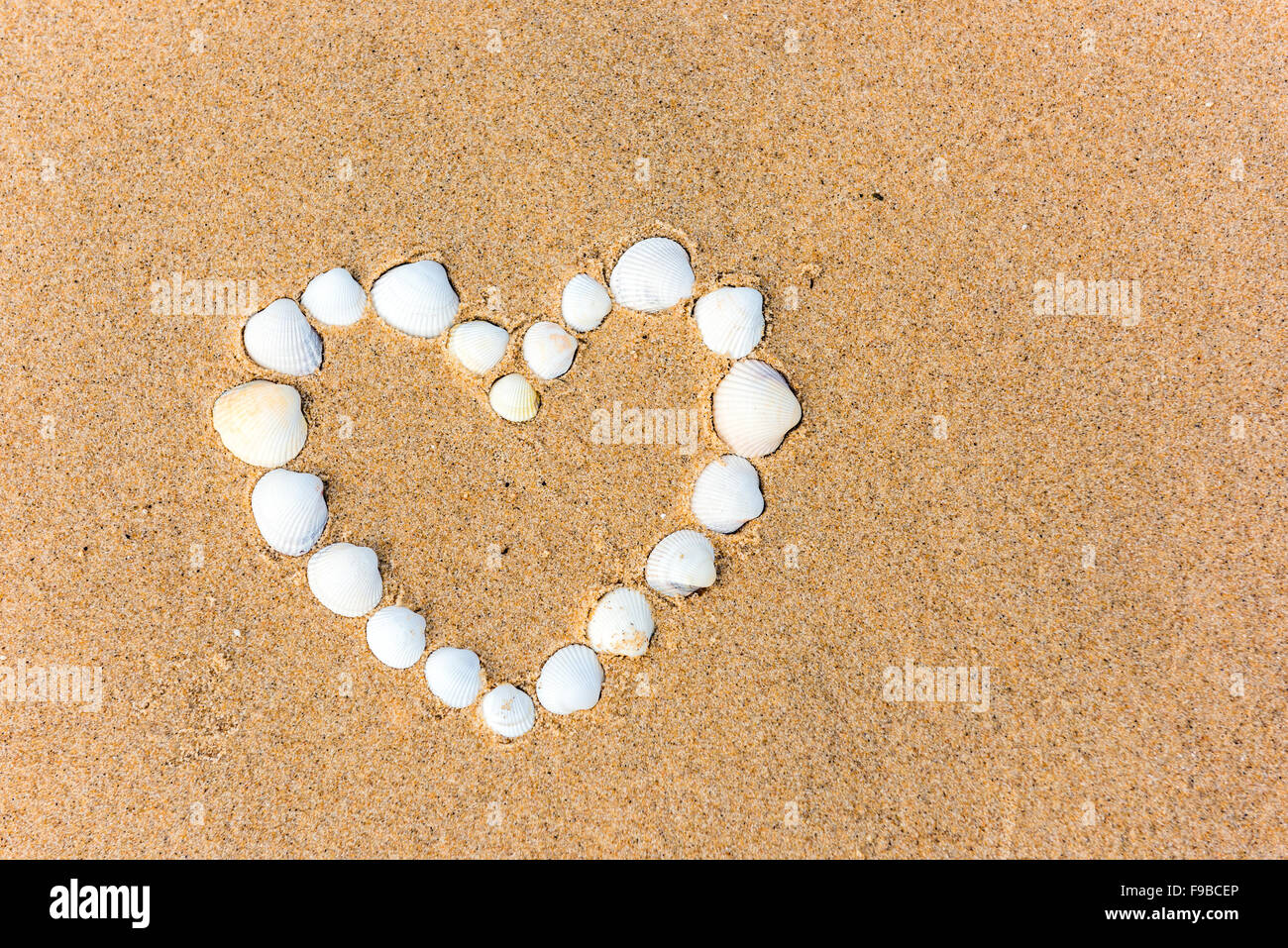 sea shell heart on the beach. sand background Stock Photo - Alamy