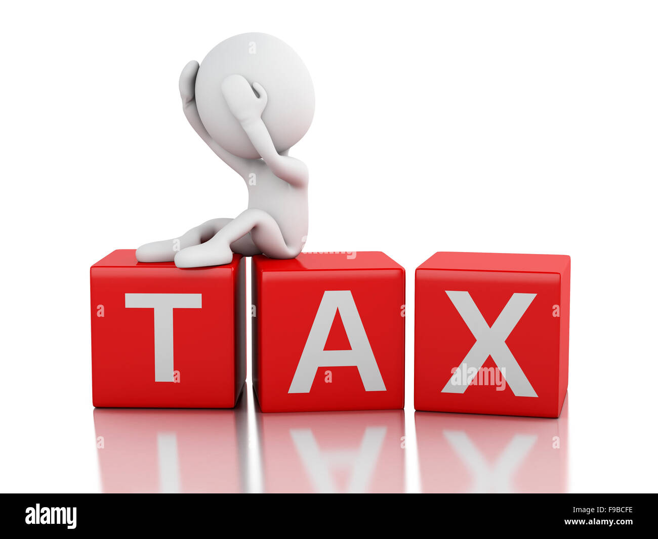 3d renderer illustration. White people and tax word. Isolated white ...