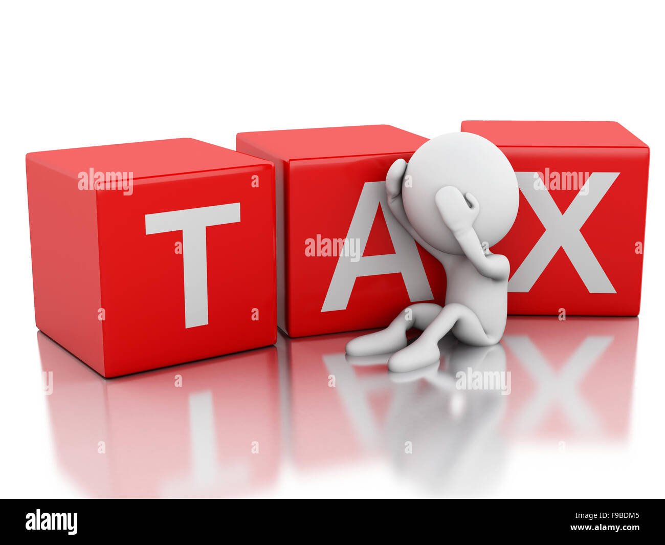 3d renderer illustration. White people and tax word. Isolated white ...