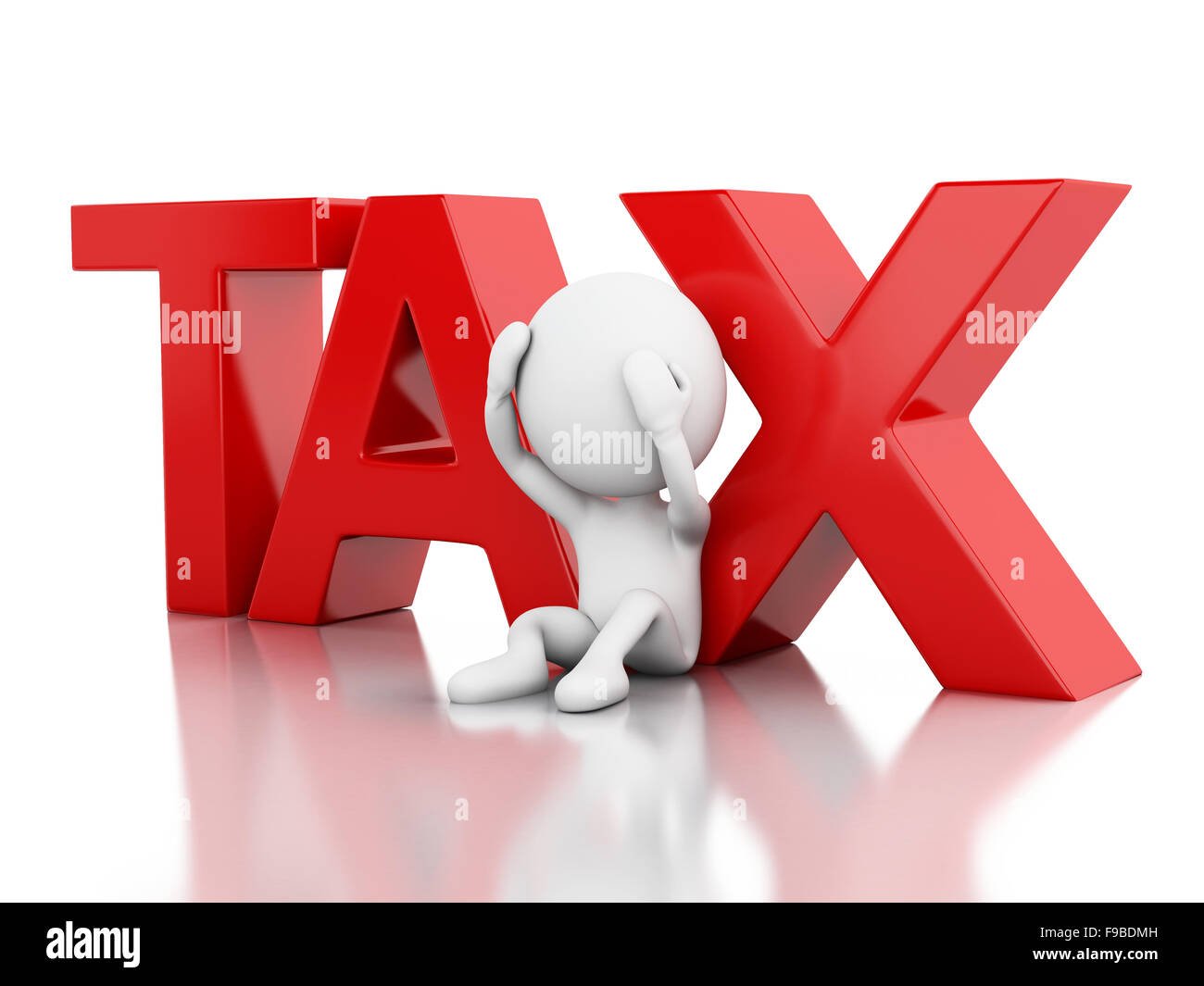 3d renderer illustration. White people and tax word. Isolated white ...