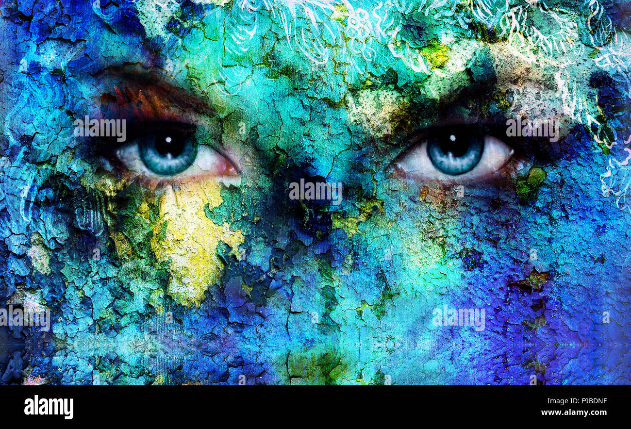 beautiful blue women eyes beaming, color desert crackle effect ...