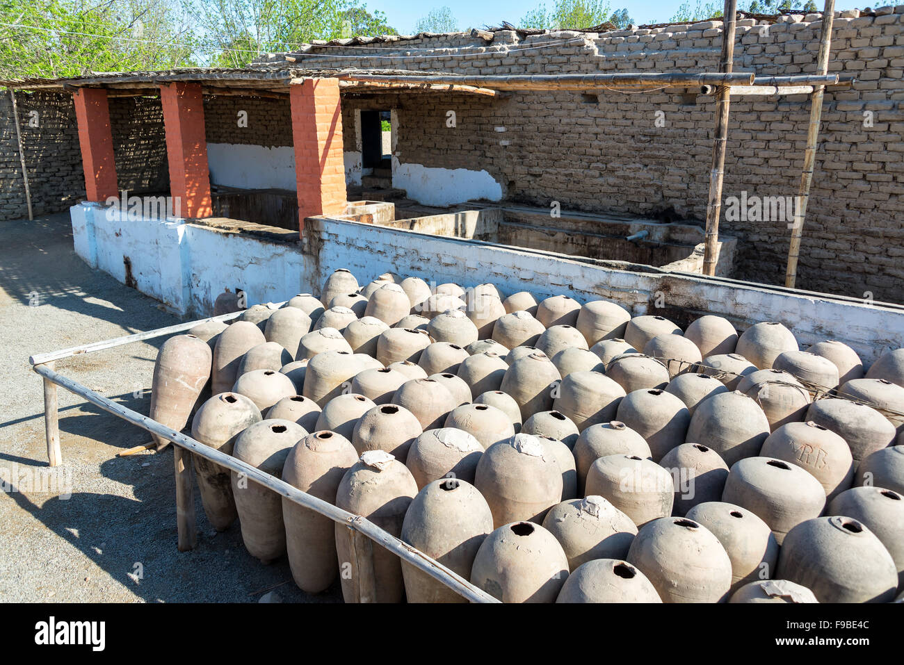 Large clay jars used in the production of pisco in Ica, Peru Stock ...