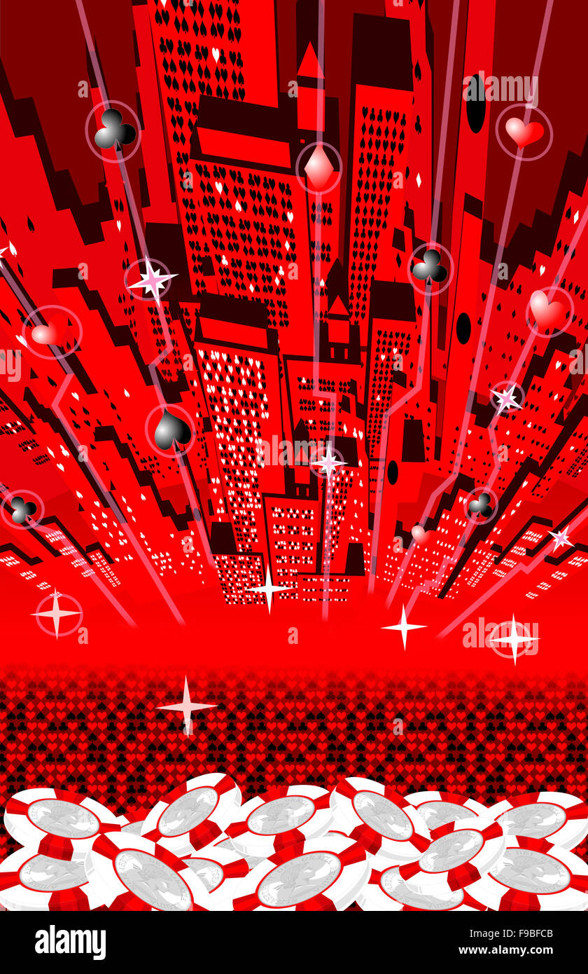 Gambling illustration of abstract city background with casino chips ...