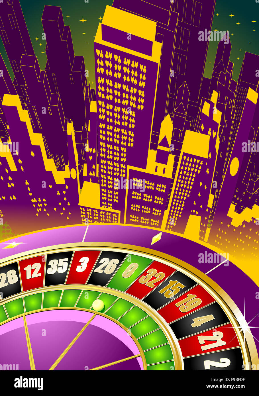 Abstract gambling illustration with roulette wheel and fantastic ...