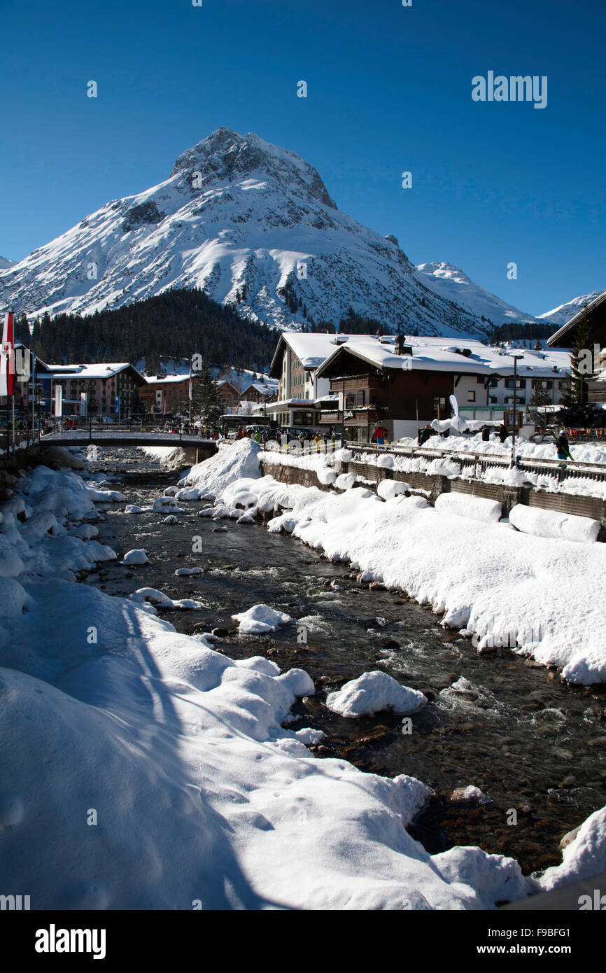 The River Lech flowing through Lech with The Omeshorn in the background ...