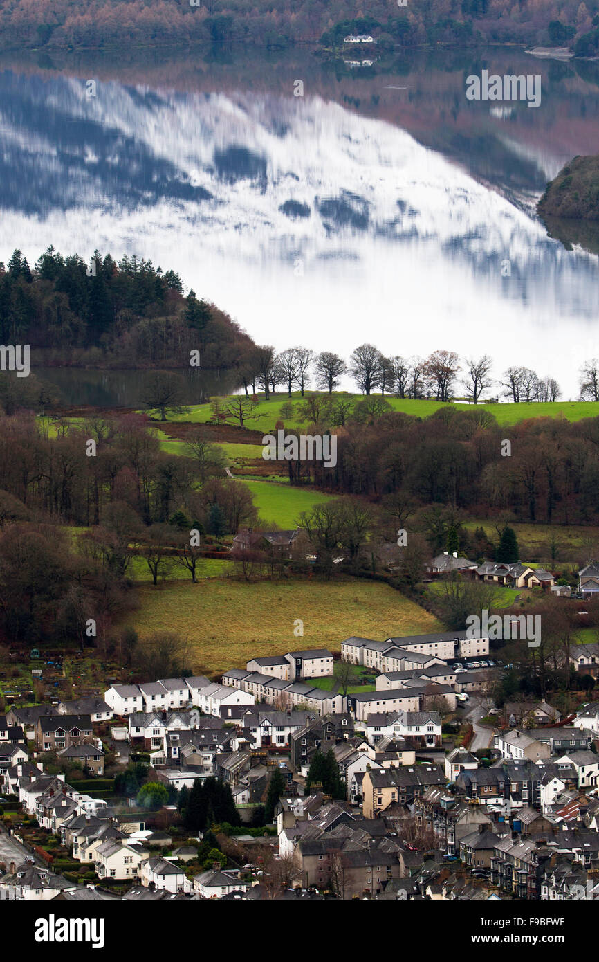 Keswick and reflections in Derwent Water from Latrigg Stock Photo - Alamy