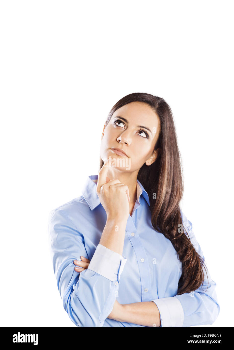 Smart business woman isolated over white background is thinking Stock ...