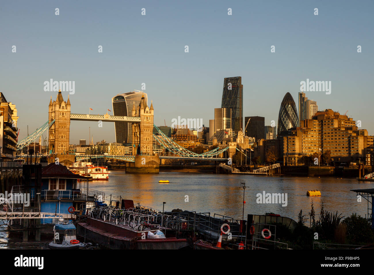 Tower Bridge and the City of London skyline early morning Stock Photo ...