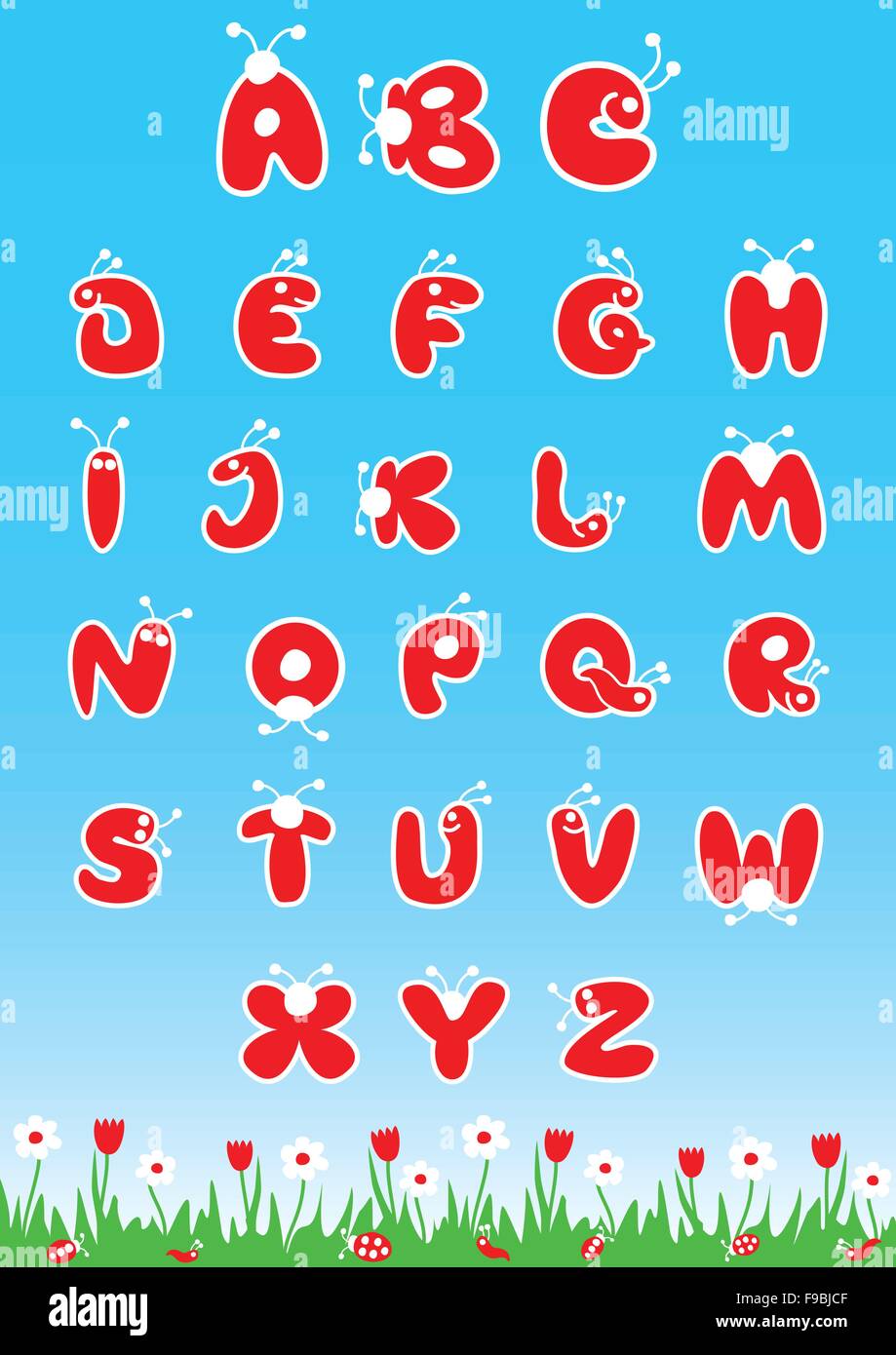 Latin alphabet stylized as bugs, for children preschool education ...
