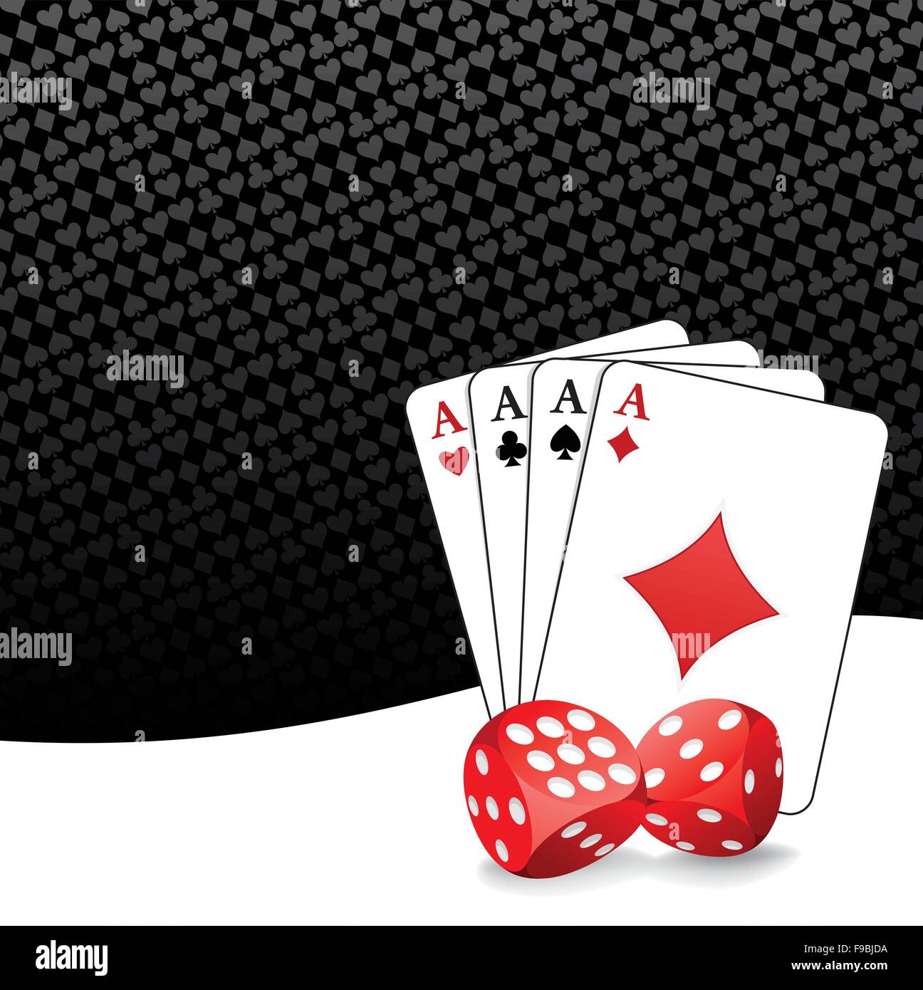 Gambling background with four aces and two red playing dices. Adobe ...