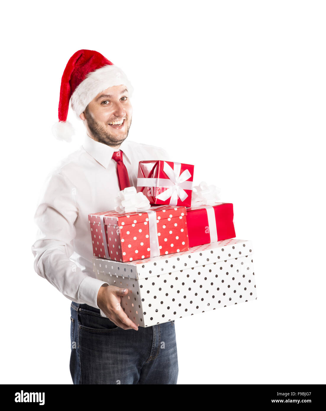 Handsome christmas man is posing in studio Stock Photo - Alamy