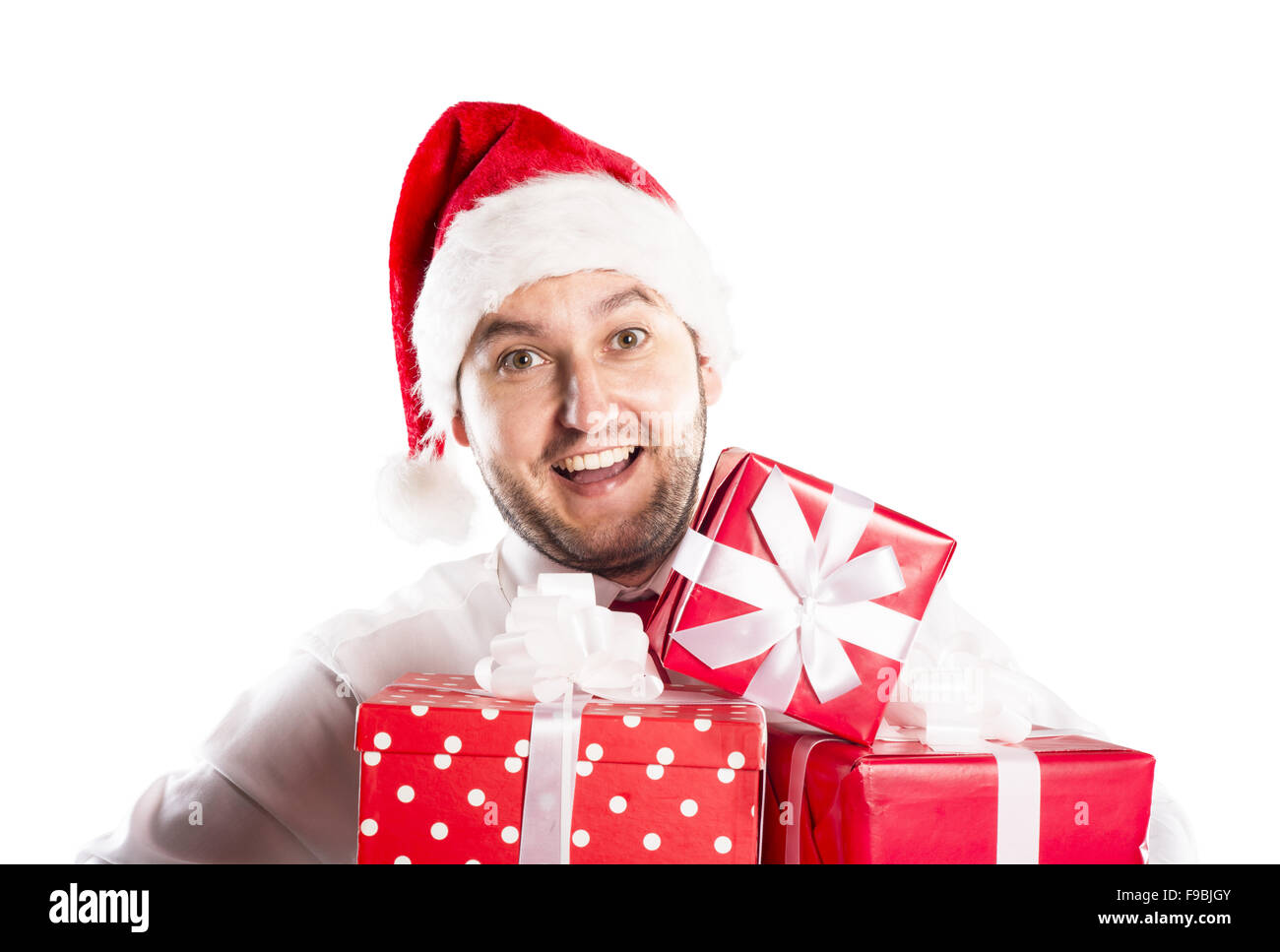 Handsome christmas man is posing in studio Stock Photo - Alamy