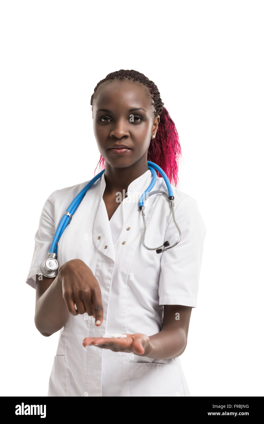 Portrait of african female doctor with pills Stock Photo - Alamy
