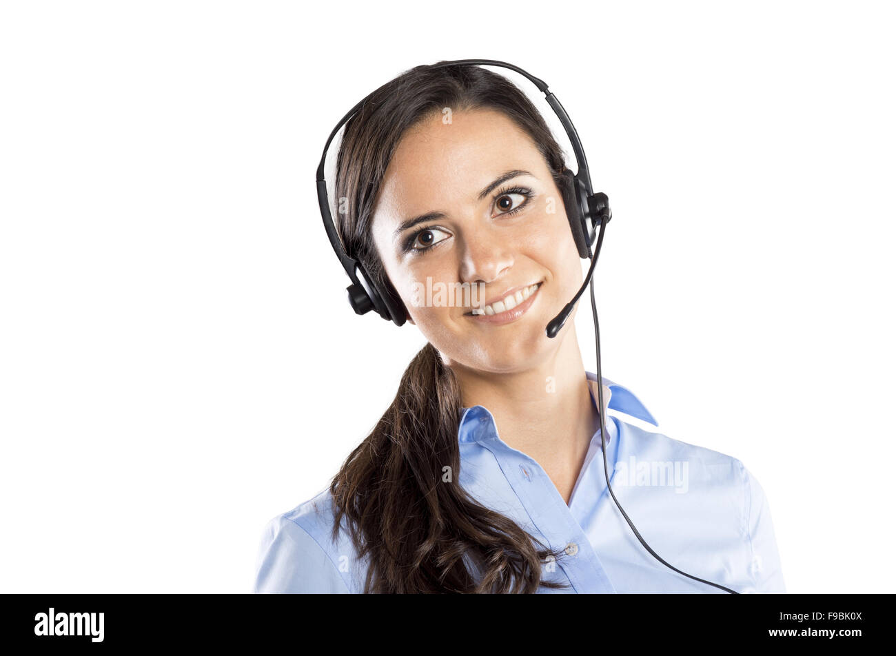 Beautiful call center young woman ready for support and contact Stock ...