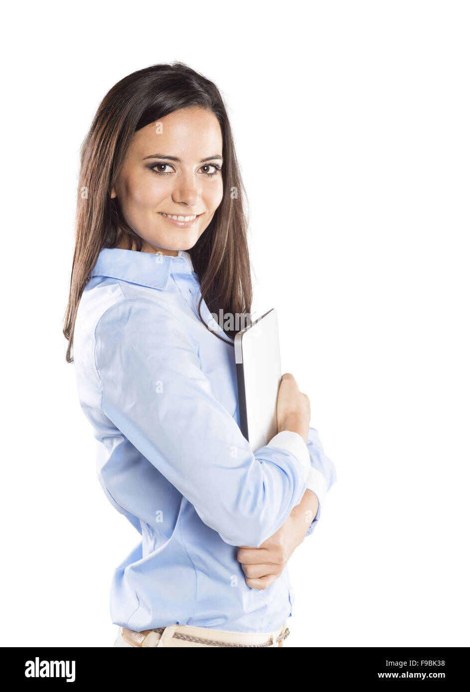 Successful business woman is standing on isolated background Stock ...